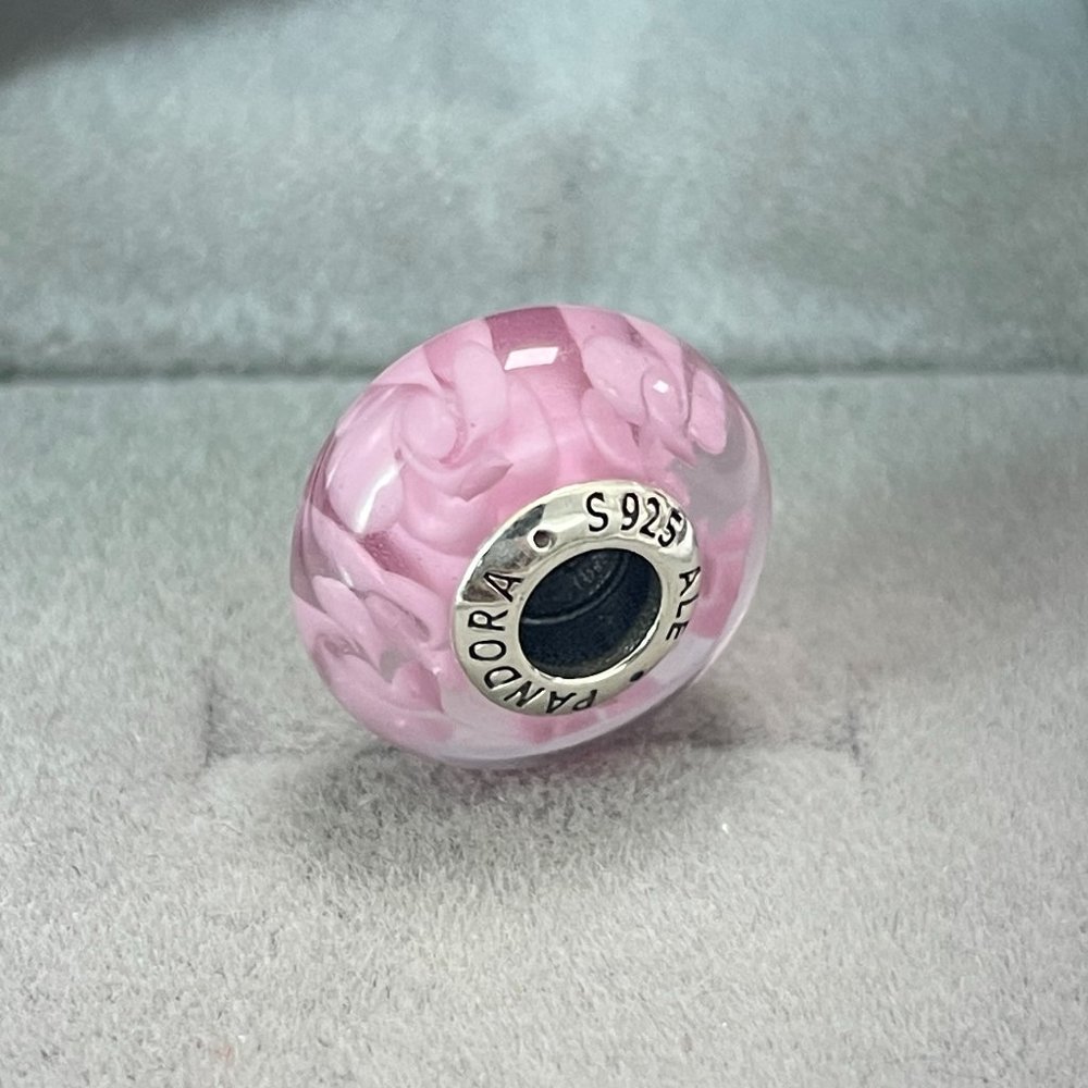 Pandora Pink Rose Flower Field Murano Glass Bead Char… - Gem